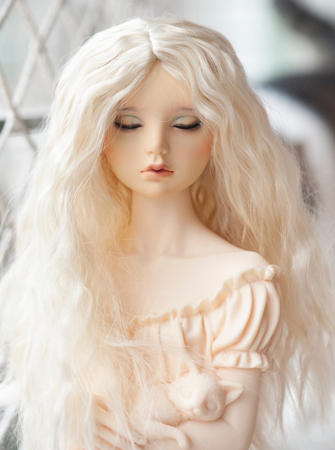 Light Blonde Long Curly Doll Wig, Middle Parting, Size 7-8" and 9-10 ...