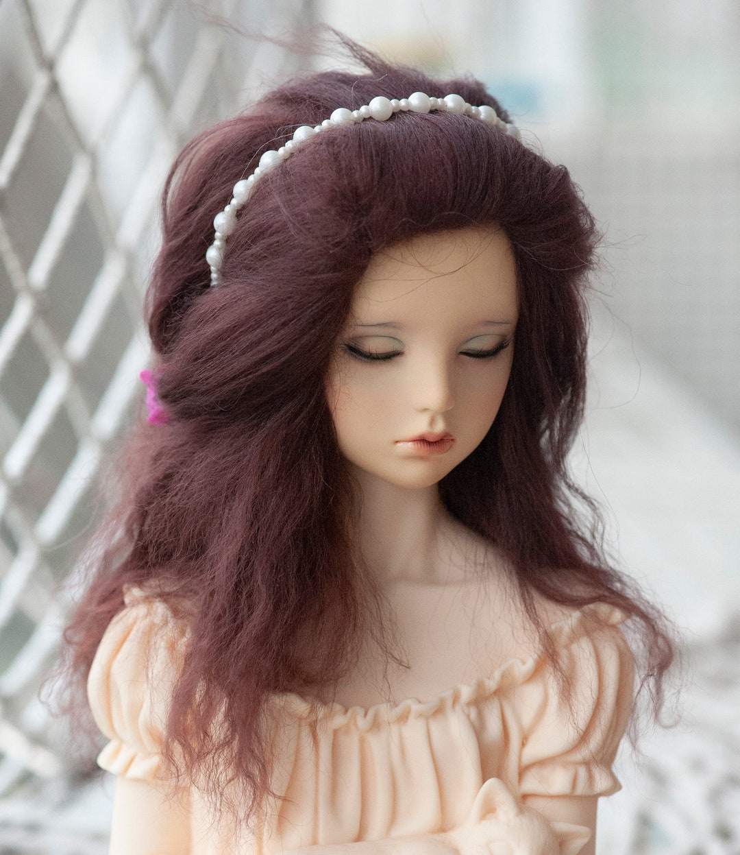 Maroon Red Brown Mohair Wig for BJD Pullip Blythe Dolls Dollife ...