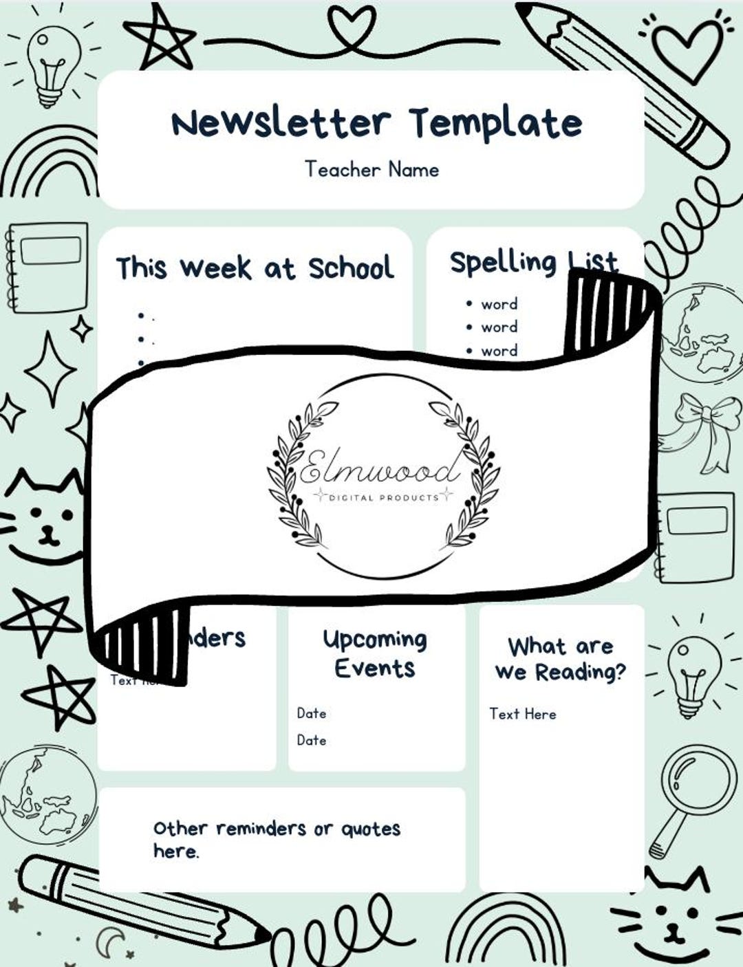 Doodle Newsletter Template - Etsy