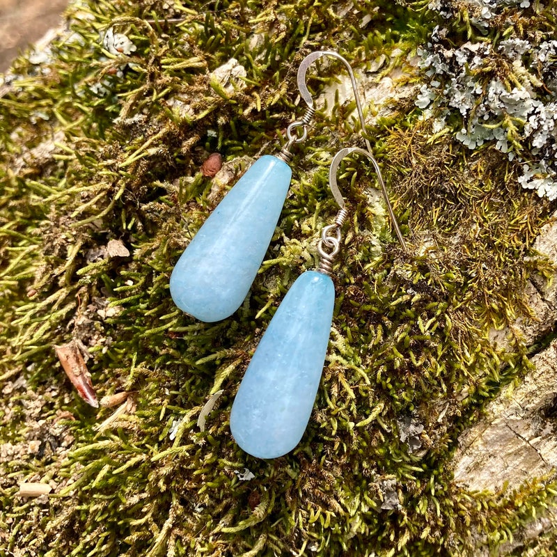 Blue Jade Earrings Silver - Etsy