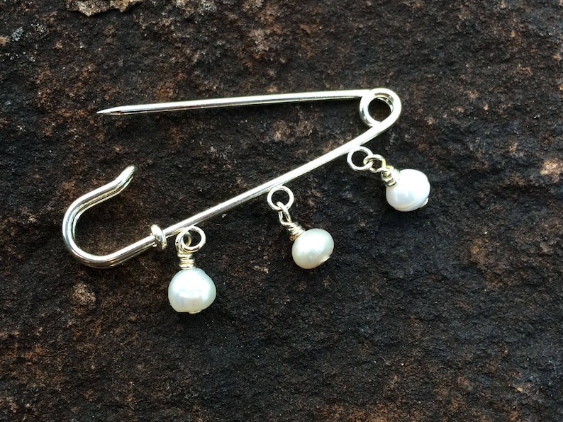 Pearl Safety Pin / Silver Plated Safety Pin With Freshwater - Etsy