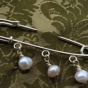 Pearl Safety Pin / Silver Plated Safety Pin With Freshwater Pearls ...