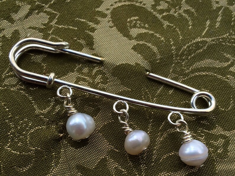 Pearl Safety Pin / Silver Plated Safety Pin With Freshwater - Etsy