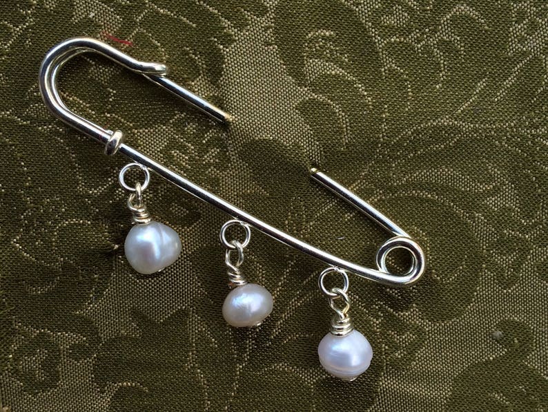 Pearl Safety Pin / Silver Plated Safety Pin With Freshwater - Etsy