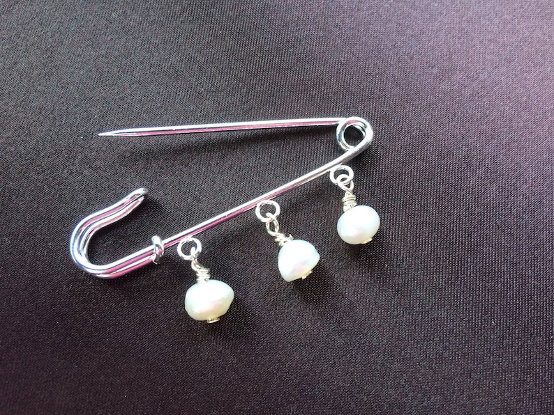 Pearl Safety Pin / Silver Plated Safety Pin With Freshwater - Etsy