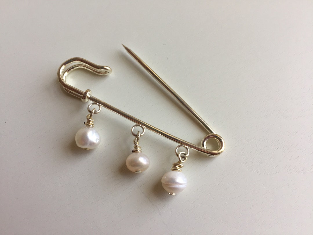 Pearl Safety Pin / Silver Plated Safety Pin With Freshwater Pearls ...
