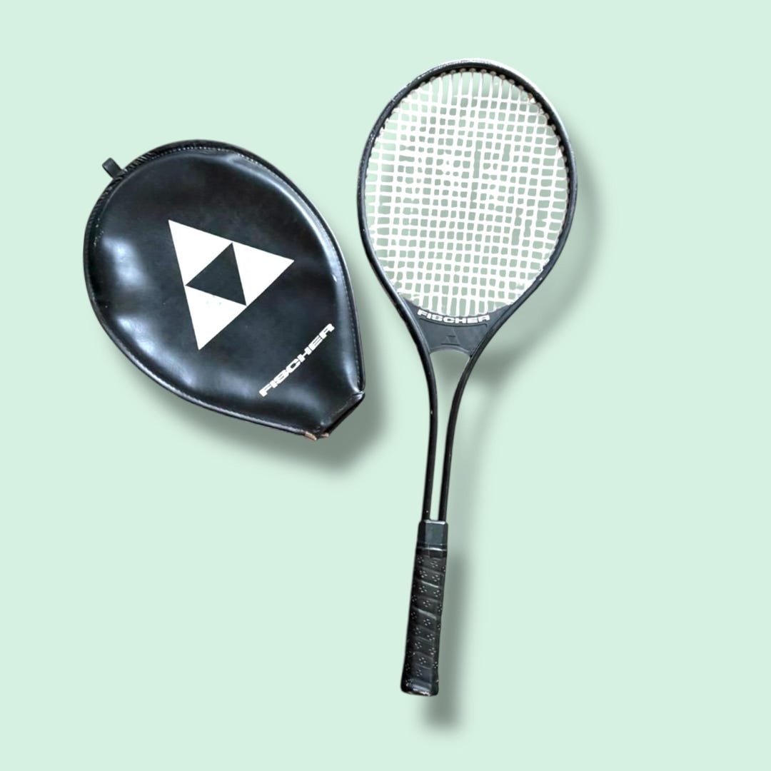Fischer Black Metal Vintage Tennis Racket With Black Cover | Vintage ...