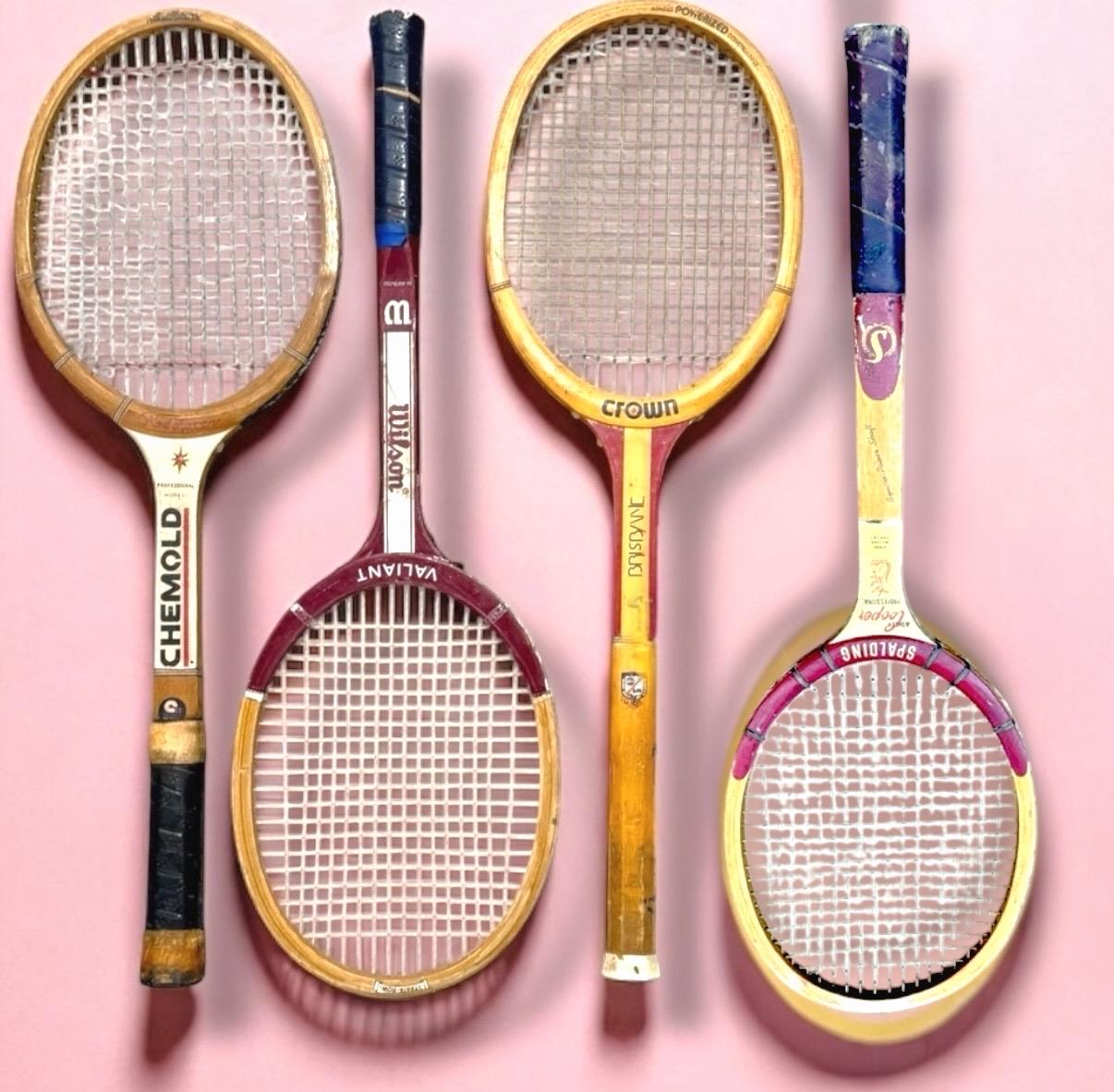 Vintage Set of 4 Maroon Brown White Tennis Rackets | Bundle for Tennis ...