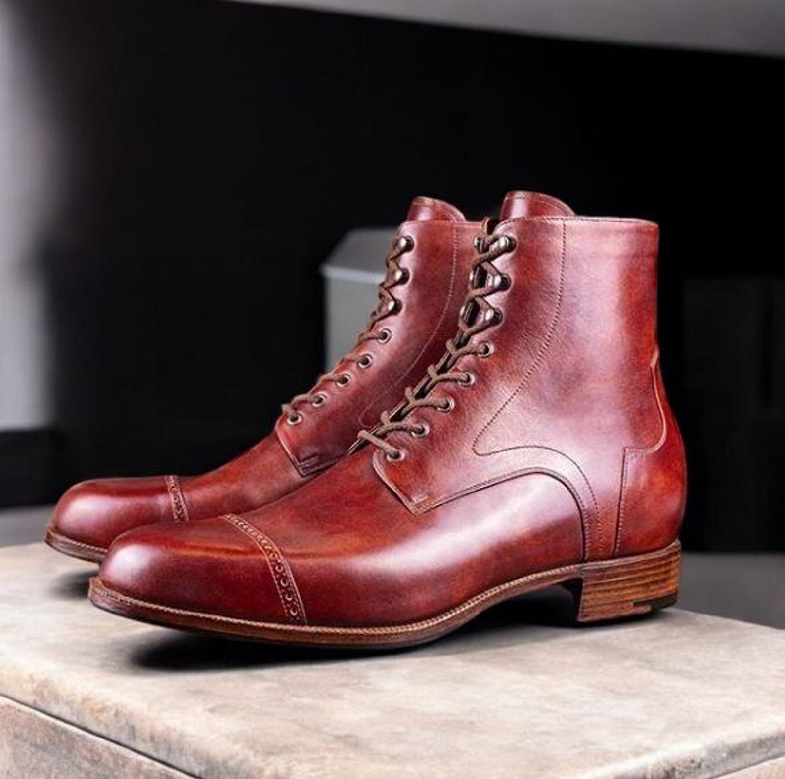 Handmade Patina Leather Oxford Boots: Bespoke Brown Dress Boots - Etsy