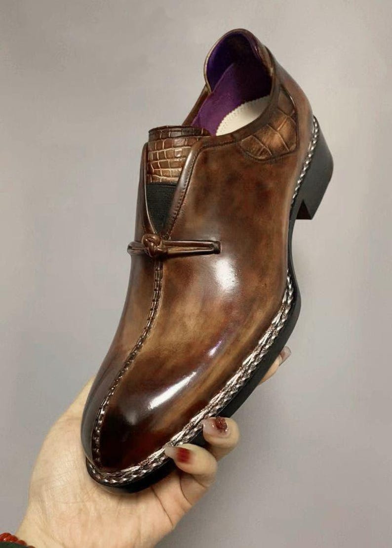 Handmade Patina Leather Dress Loafers: Croc Embossed Italian Style - Etsy