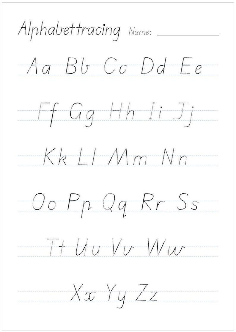 Victorian Modern Cursive A4 Alphabet Dotted Tracing Plain - Etsy