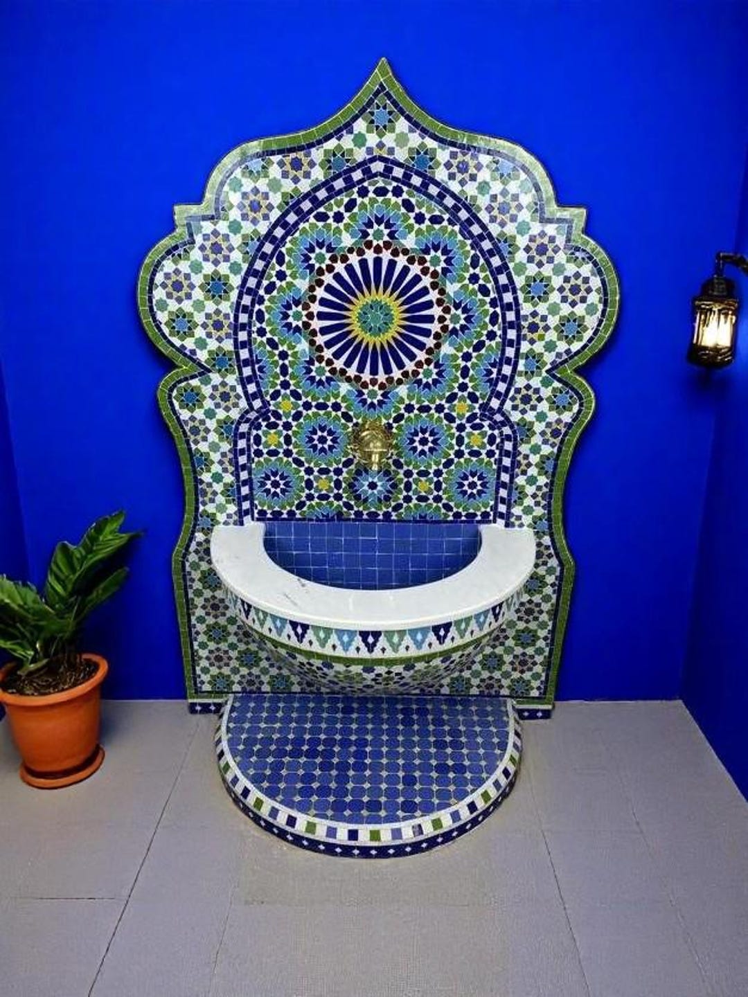 Moroccan Wall Fountain | Custom Rustic Mosaic Water Feature | Indoor ...