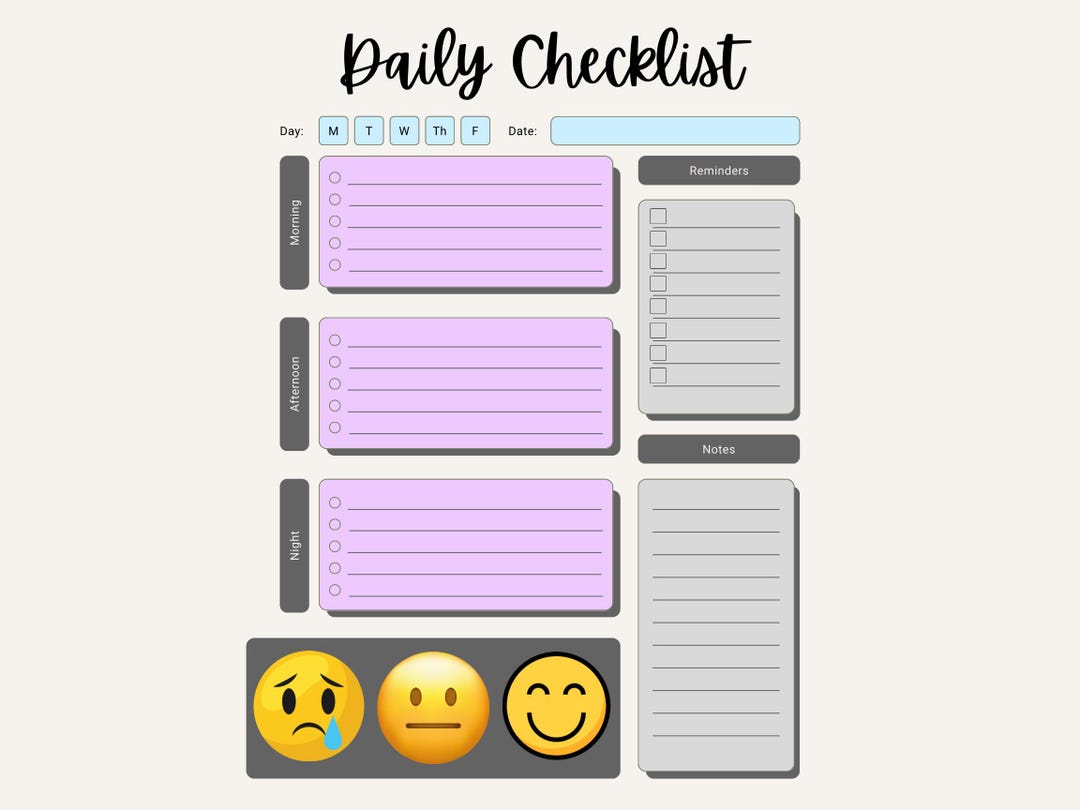 Printable Daily Checklist Planner | Minimalist To-do List & Notes | A4 ...