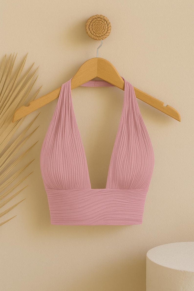 Pleated Halter Crop Top – Backless Summer Tank Top | Elegant ...