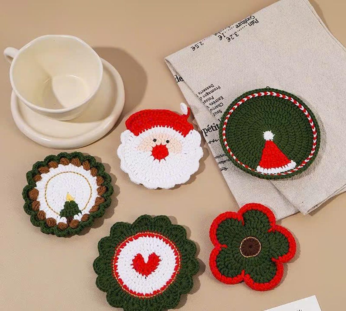 Festive Crochet Coasters Pattern – 9 in 1 Christmas Designs: Tree ...