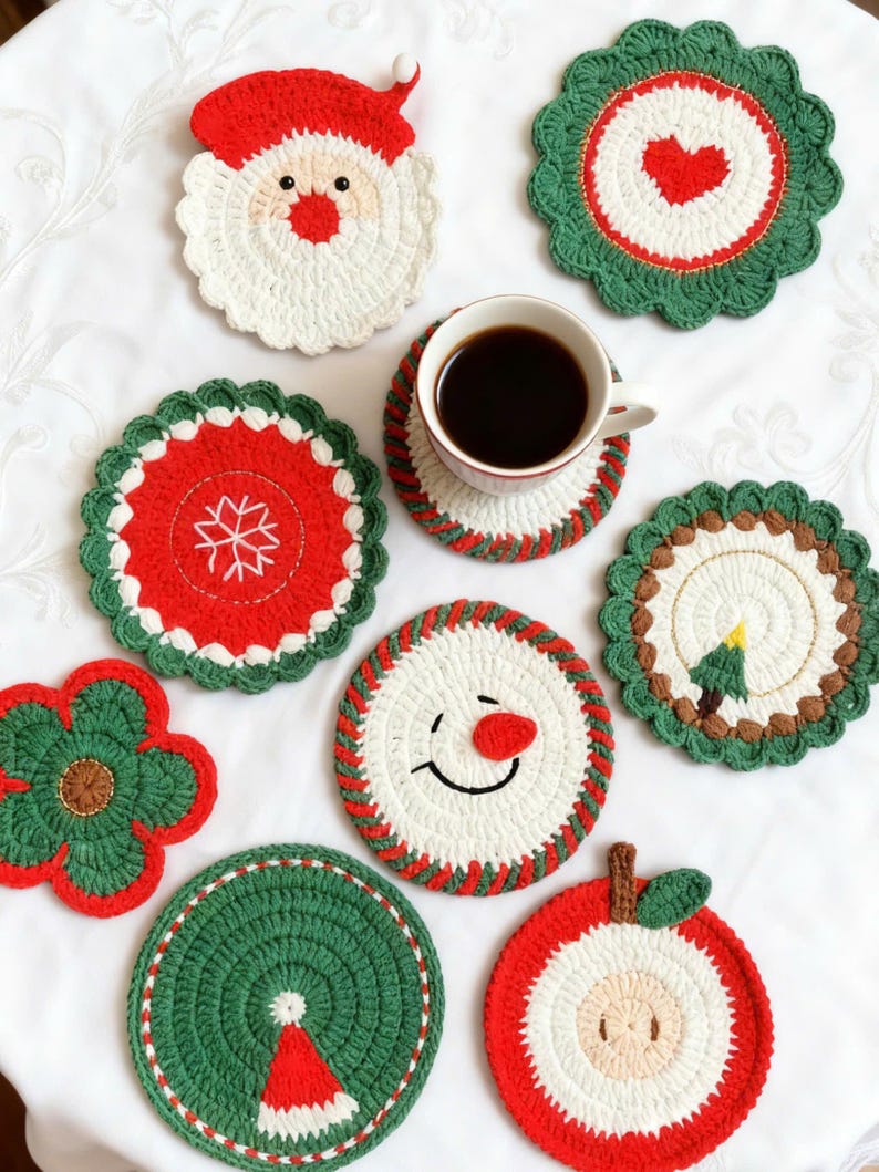 Festive Crochet Coasters Pattern – 9 in 1 Christmas Designs: Tree ...