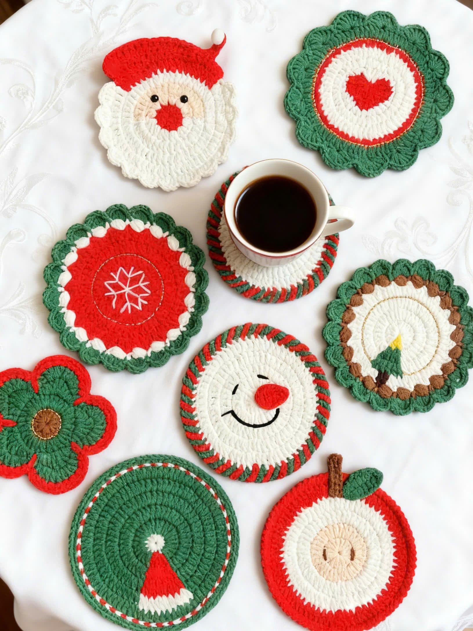 Festive Crochet Coasters Pattern – 9 in 1 Christmas Designs: Tree ...