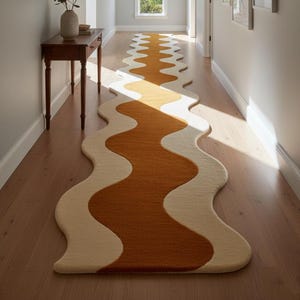 Retro Wave Hand-tufted Hallway Accent, Wavy Edge Runner Rug, Vintage ...