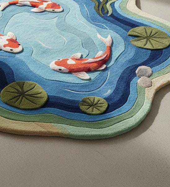 Koi Pond Serenity Hand-tufted Rug | Tranquil Waters Koi Carp Rug ...