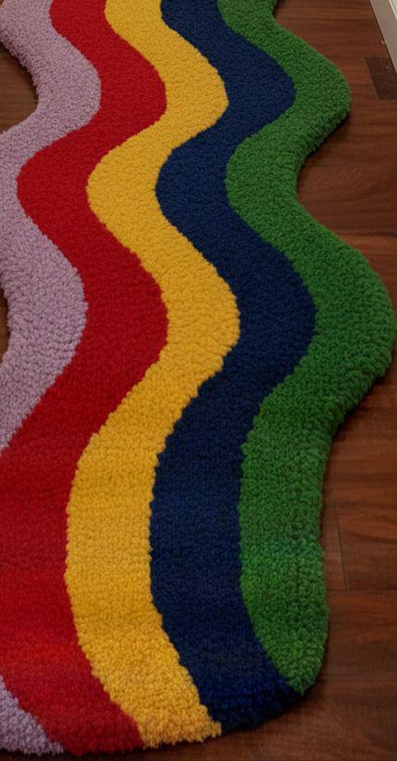 Rainbow Wave Hand-tufted Runner Rug | Wavy Edge Multicolor Hallway Rug ...