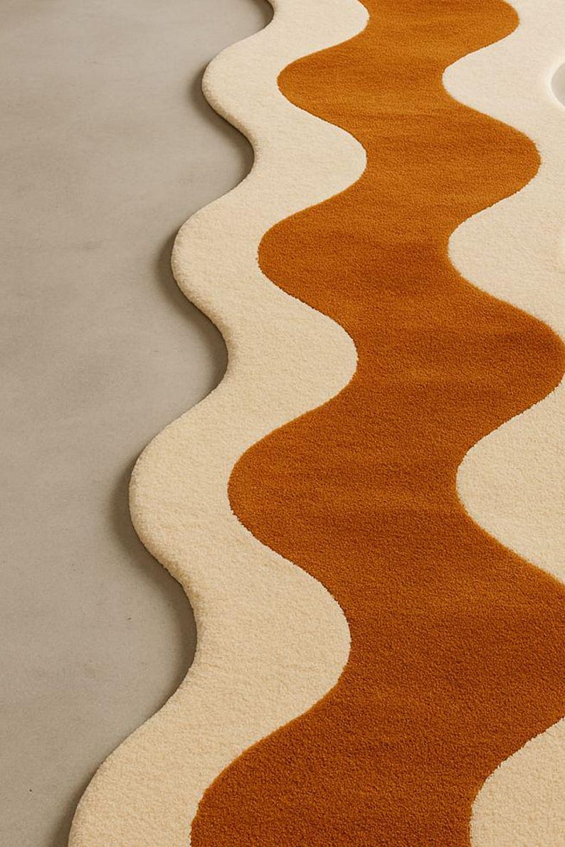 Retro Wave Hand-tufted Hallway Accent, Wavy Edge Runner Rug, Vintage ...
