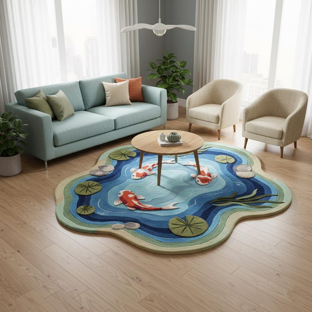 Koi Pond Serenity Hand-tufted Rug | Tranquil Waters Koi Carp Rug ...