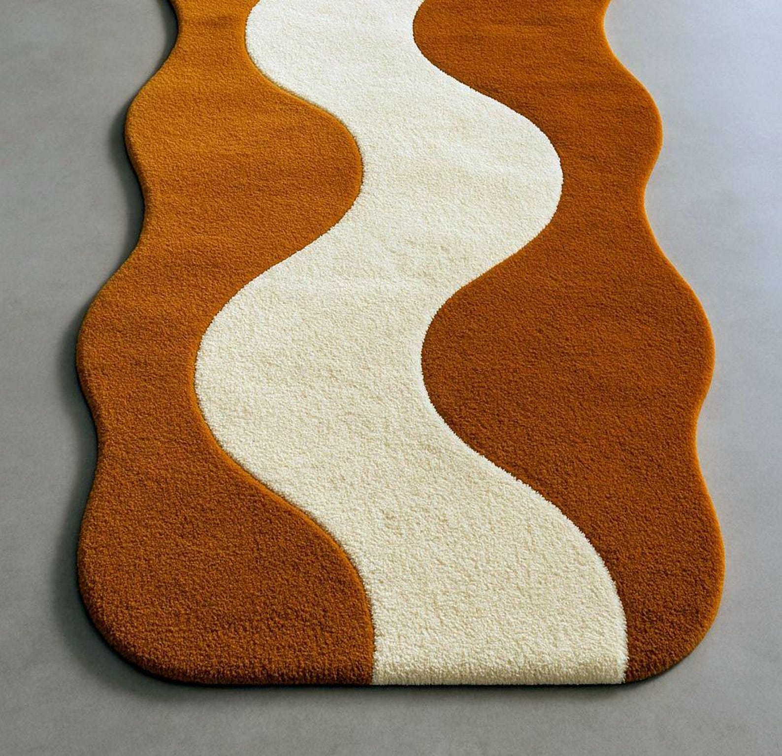 Retro Wave Wool Runner Rug, Hand-tufted Hallway Accent, Wavy Edge ...