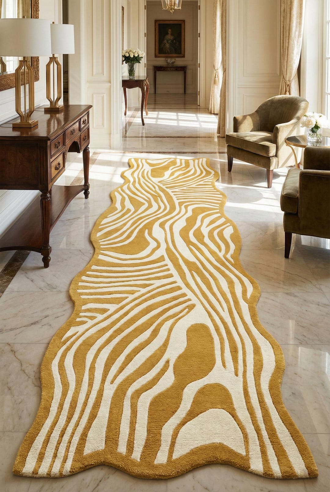 Artistic Abstract Wool Hand-tufted Runner | Designer Handcrafted Wavy ...