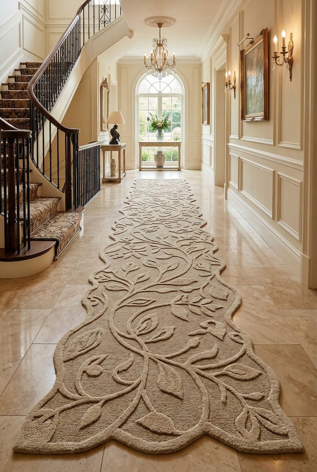 Floral Vine Hand Tufted Wool Runner Rug, Designer Organic Edge Floral ...
