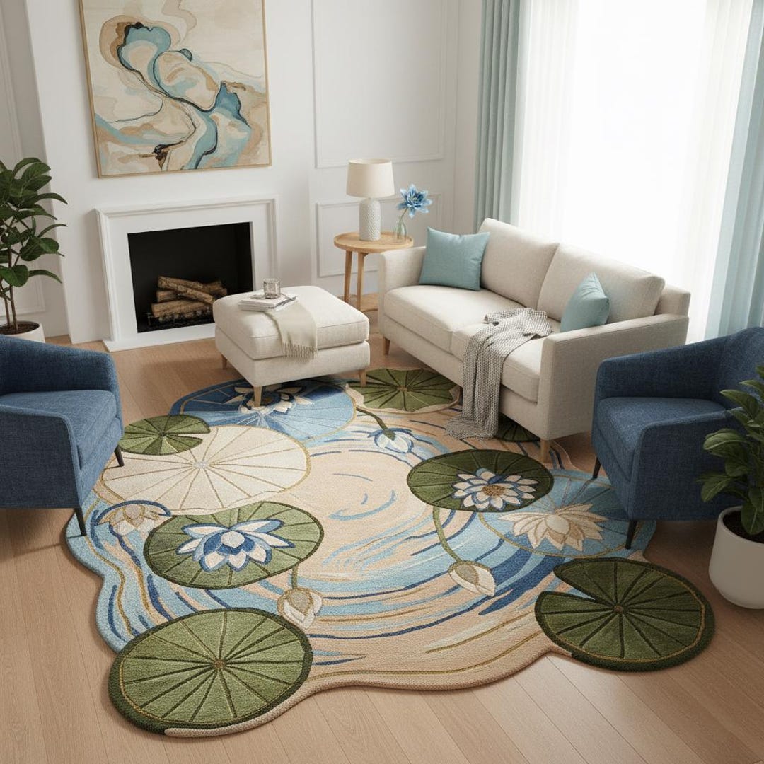 Lotus Lagoon Hand-tufted Rug | Water Lily Serenity Area Rug | Tranquil ...