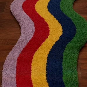 Rainbow Wave Hand-tufted Runner Rug | Wavy Edge Multicolor Hallway Rug ...