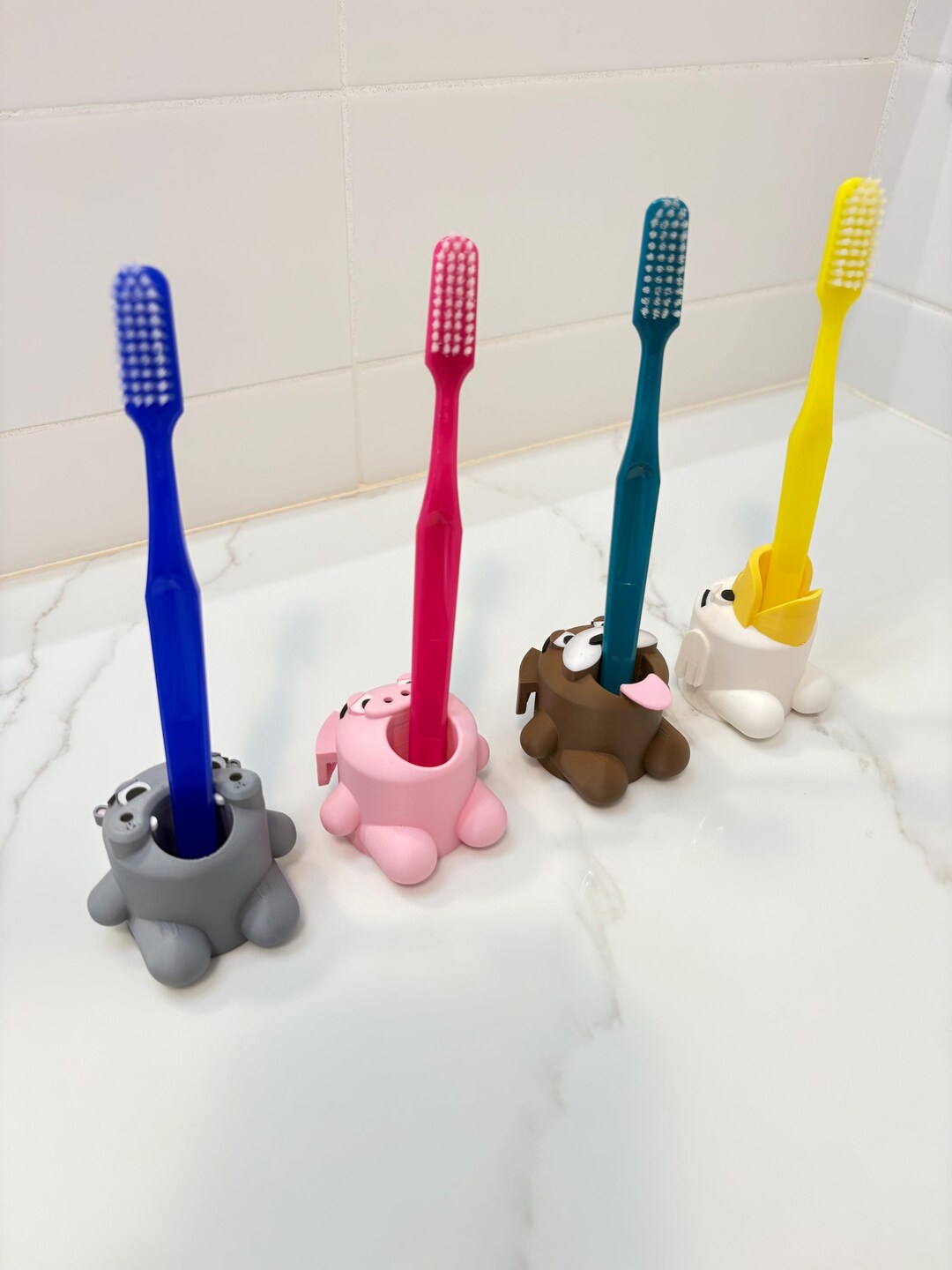 Cartoon Animal Tootbrush Holder - Duck, Hippo, Dog & Pig - Etsy