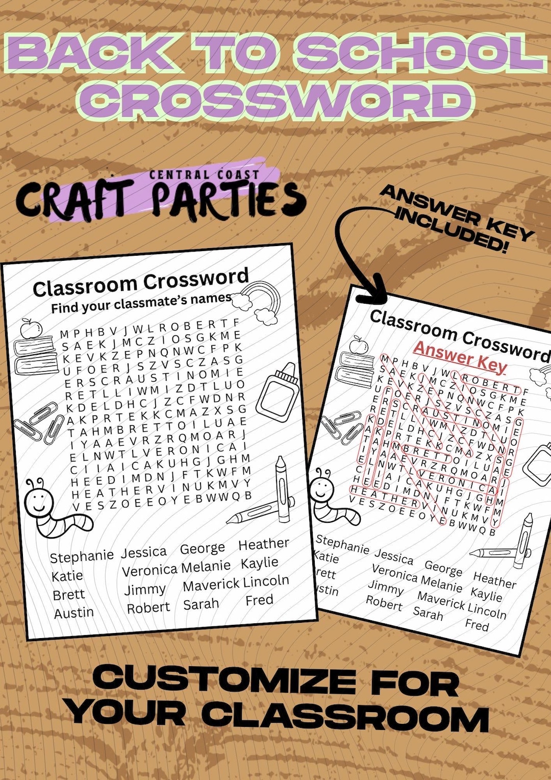 Custom Classroom Crossword Puzzle: Personalized Student Name Activity ...