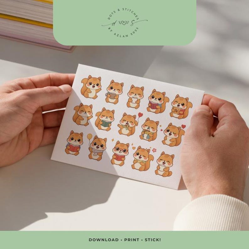 Kawaii Squirrel Sticker Pack – 20 PNG Cartoon Designs (digital Download ...