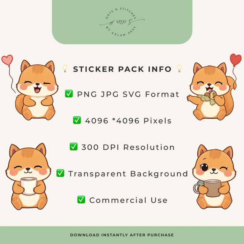 Kawaii Squirrel Sticker Pack – 20 PNG Cartoon Designs (digital Download ...