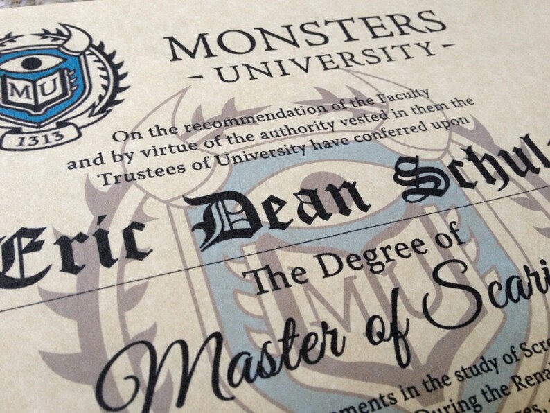Monsters Inc. Monsters University Customizable Diploma | Etsy