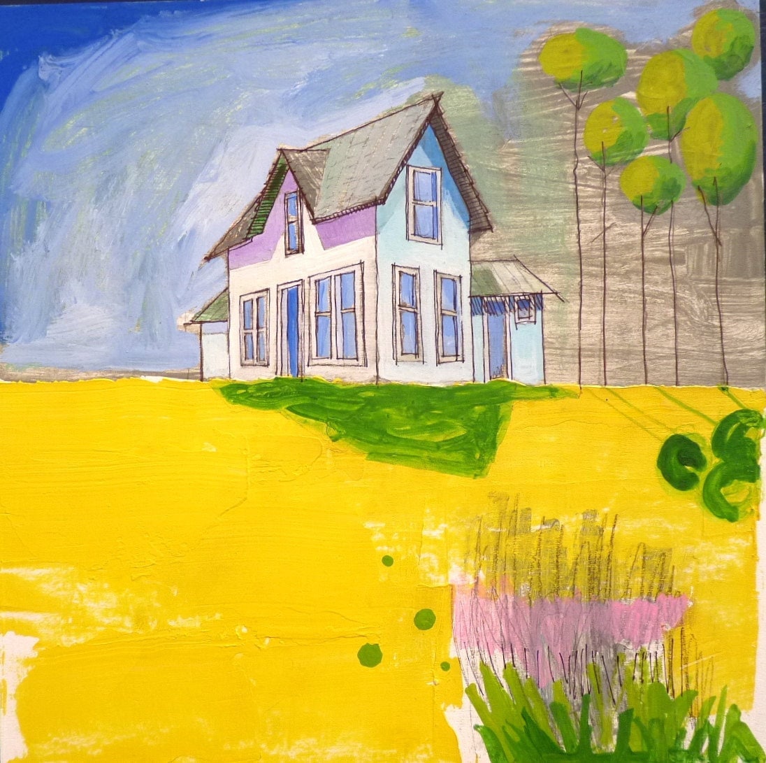 House on the Hill Painting 10 X 10 X 3/4 Inches Original Acrylic ...