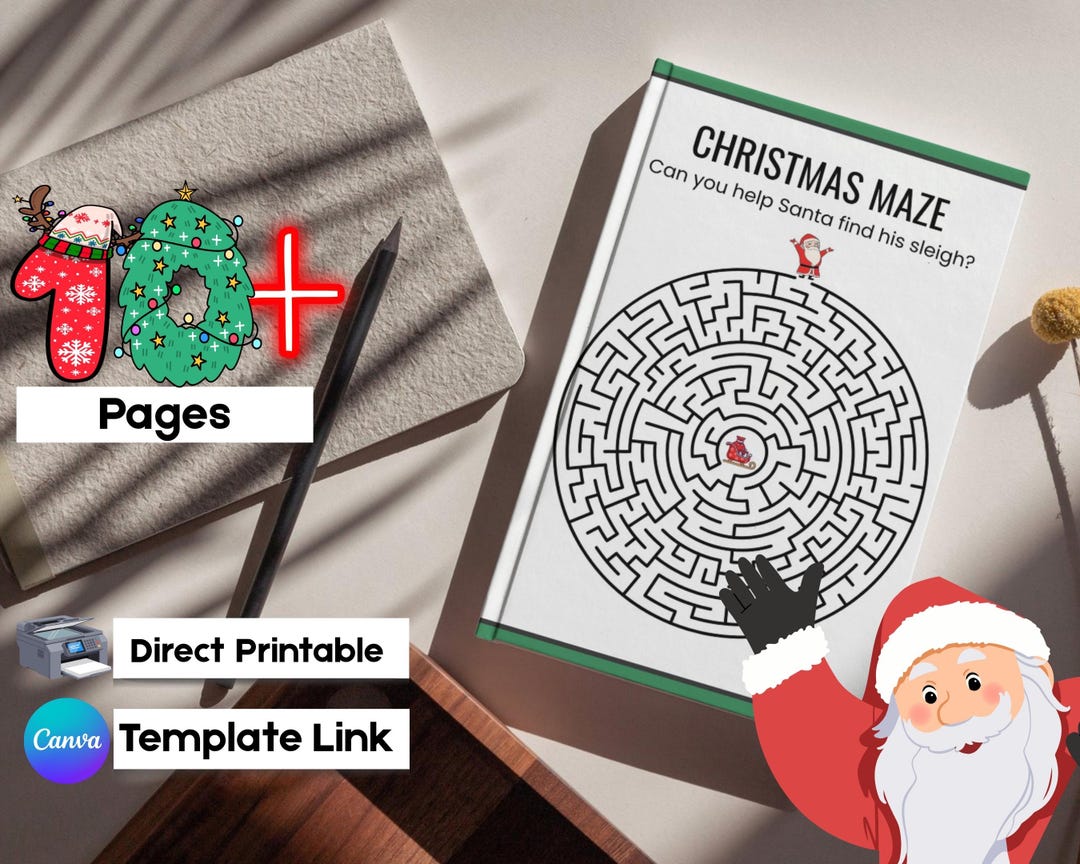 Christmas Maze Activity Book, Kids Holiday Maze Pages, Santa Maze ...