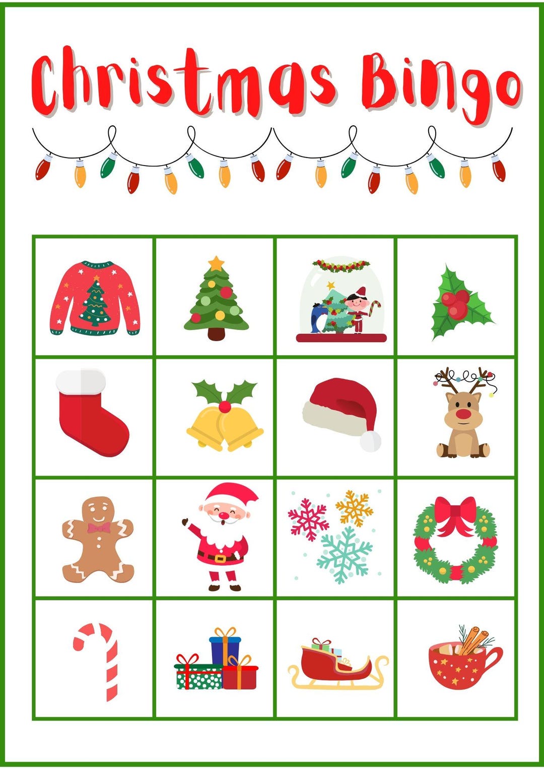 Christmas Bingo Game Printable | 100 Unique Holiday Bingo Cards for ...