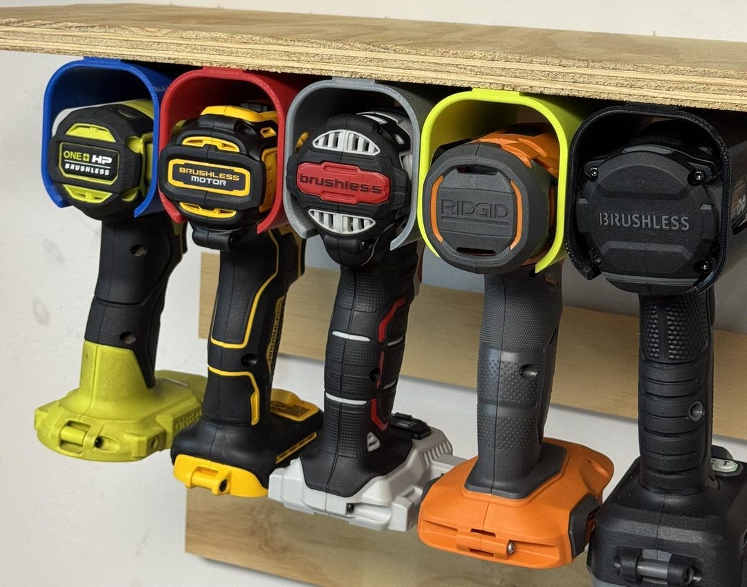 Drill Holders (2 to 6) - Undershelf or Wall Mount Drill/driver Holder ...
