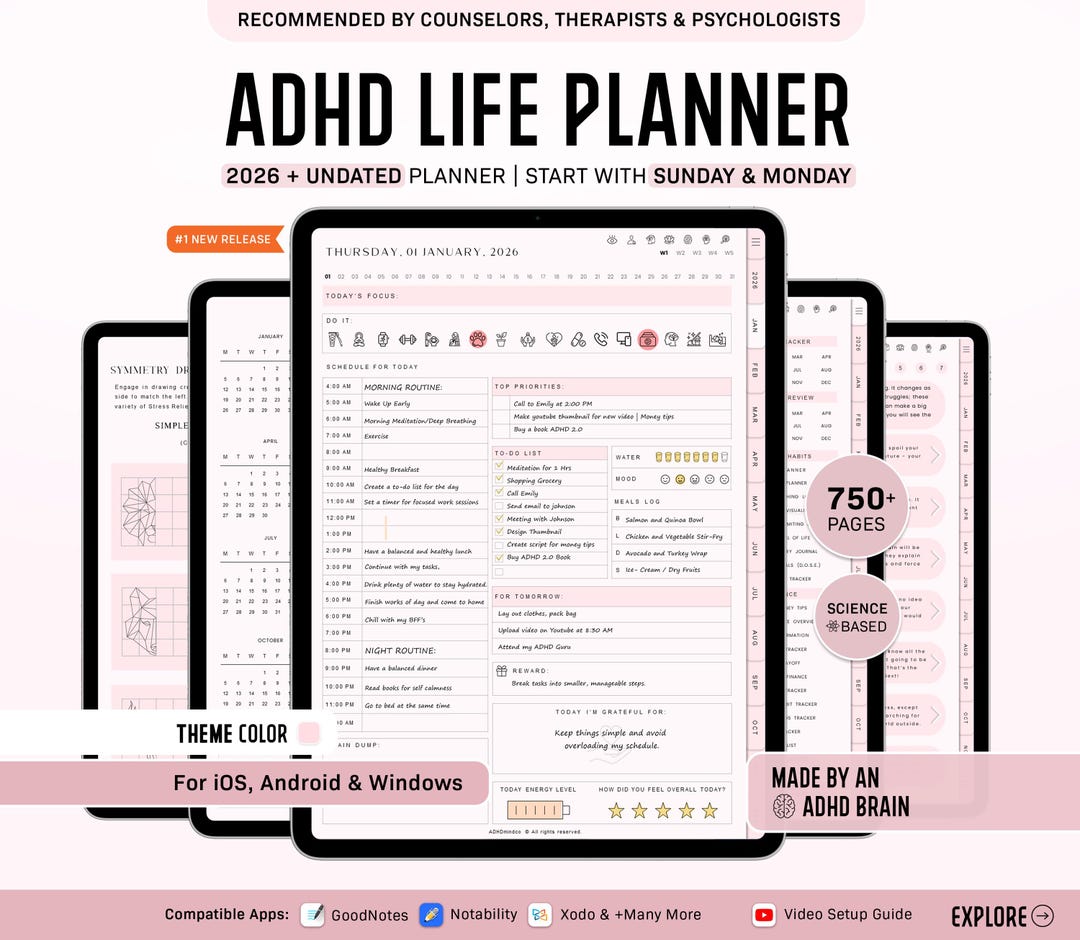 ADHD Digital Planner for Goodnotes, iPad & Android. Adult ADHD Daily ...
