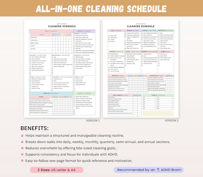 Adhd Cleaning Planner Bundle, Editable Home Cleaning Schedule Checklist ...