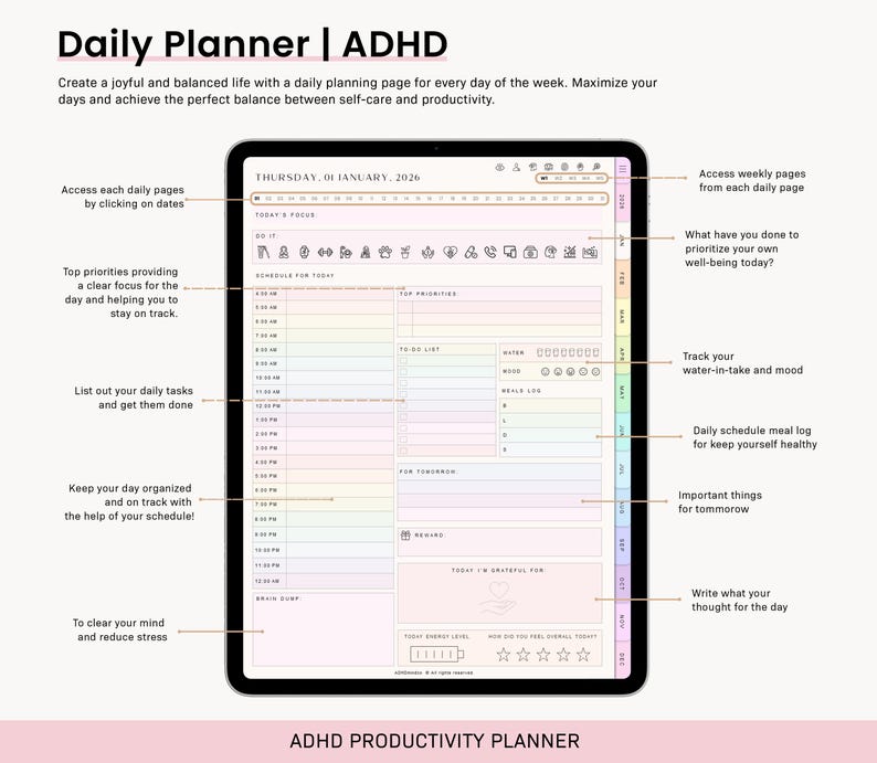 ADHD Digital Planner (made by an ADHD Coach) for Goodnotes, iPad ...