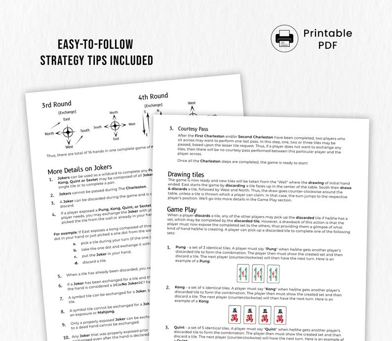 2026 American Mahjong Cheat Sheet Bundle | Mahjong Hand Tracker ...