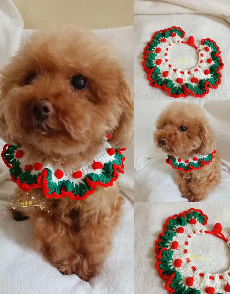 Cute Crochet Christmas Pet Collar Holiday Dog Cat Scarf Gift - Etsy