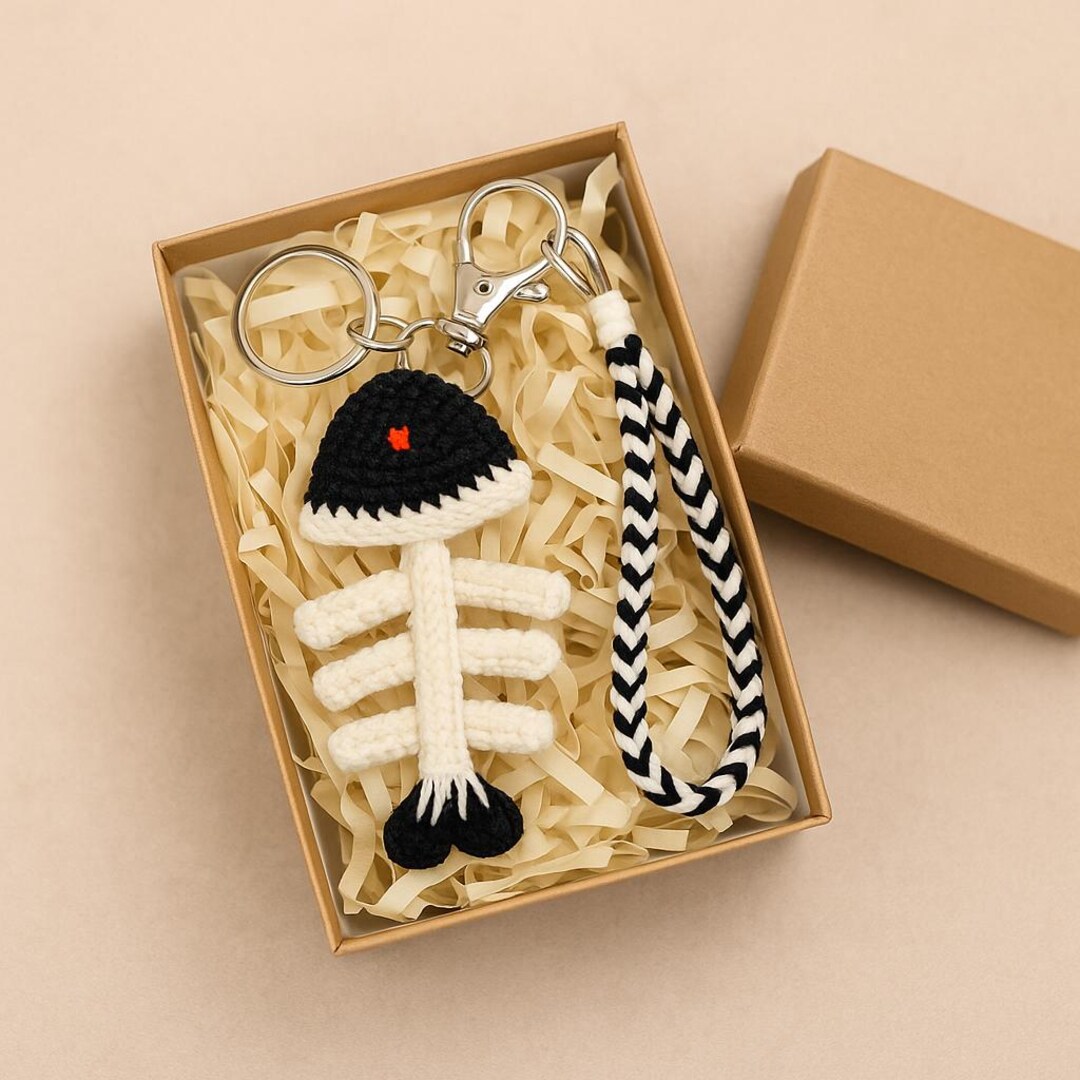 Crochet Fishbone Keychain Handmade Minimal Bag Charm Gift - Etsy