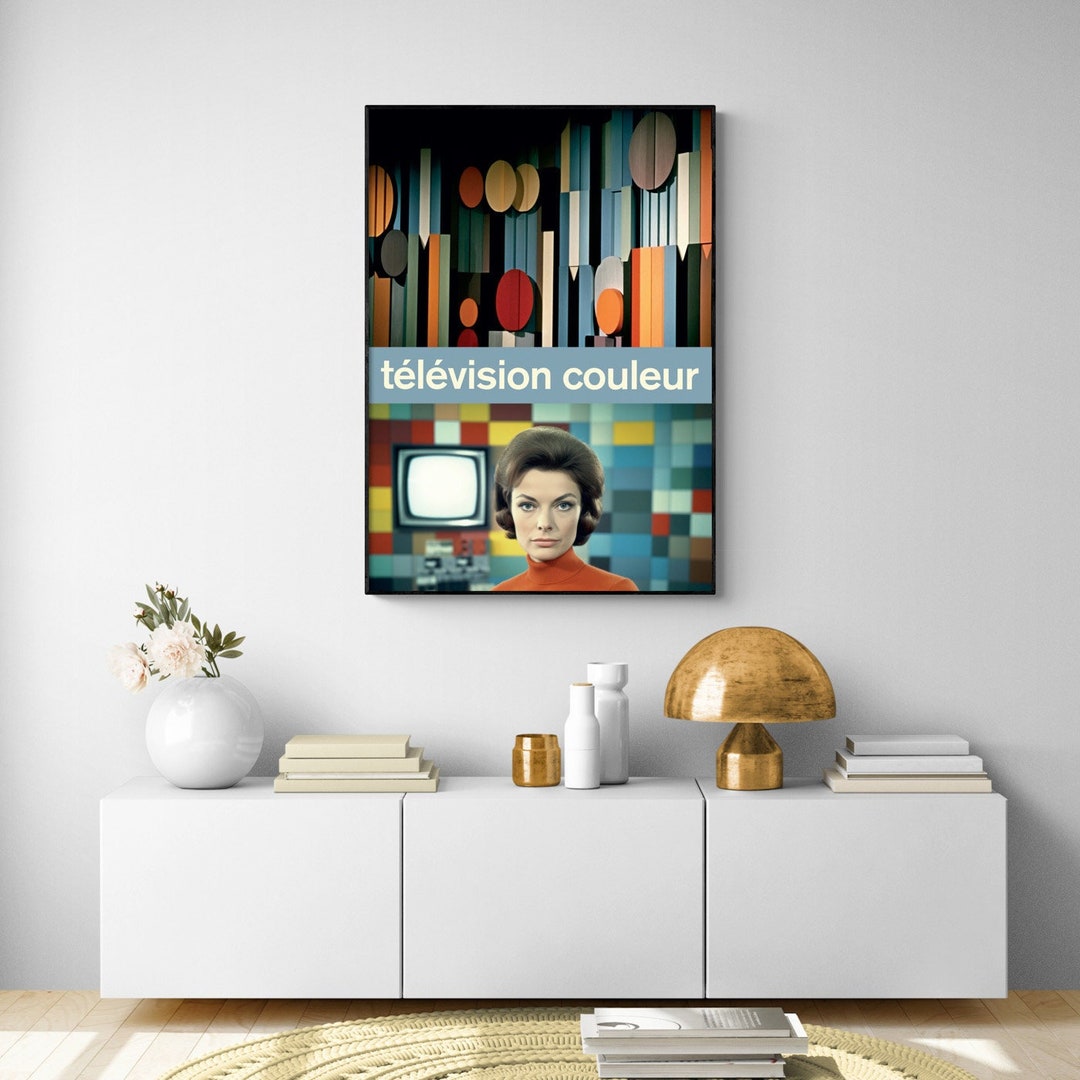Colour TV Print - French Retro 1960s Design Poster, Vintage Television ...