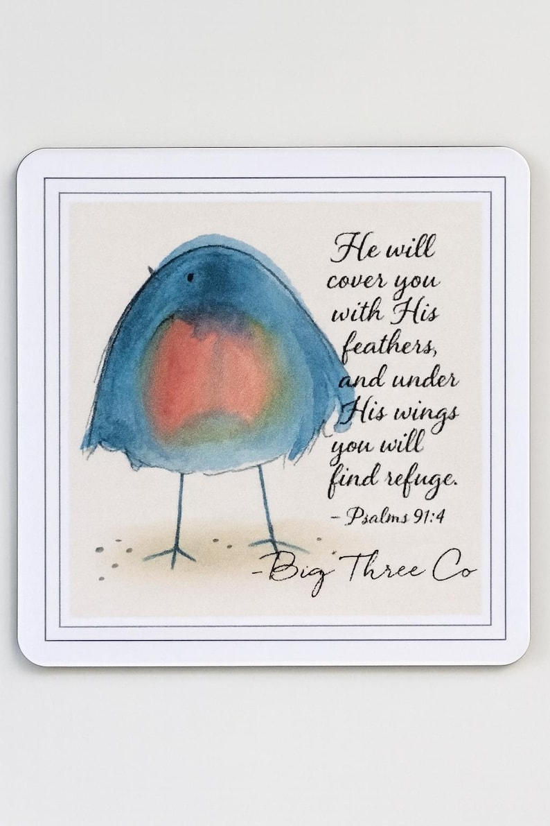 Christian Watercolor Bird Magnet | Psalm 91:4 Scripture Fridge Magnet ...