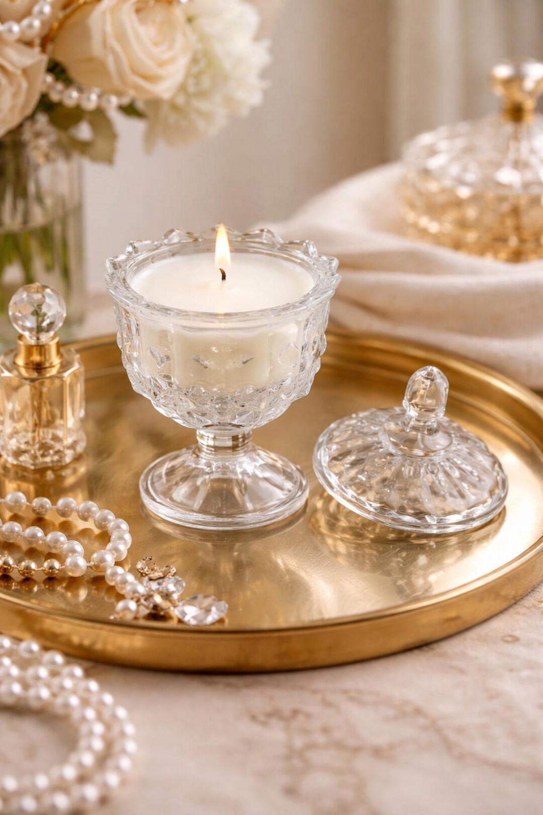 Upcycled Hobnail Crystal Candy Jar Candle | Vintage Glass Vessel ...