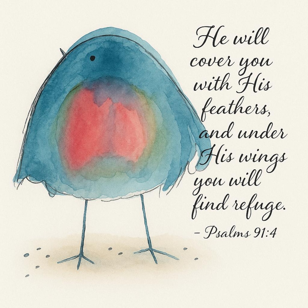 Original Watercolor Bird Print | Psalm 91:4 Scripture Art, Christian ...